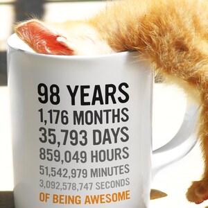 98th Birthday Gift 98 Ninety Eight Years Old, Months, Hours Minutes ...