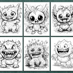 30 Adorable Creepy Monsters Coloring Pages Book, Cute Horror Adult ...