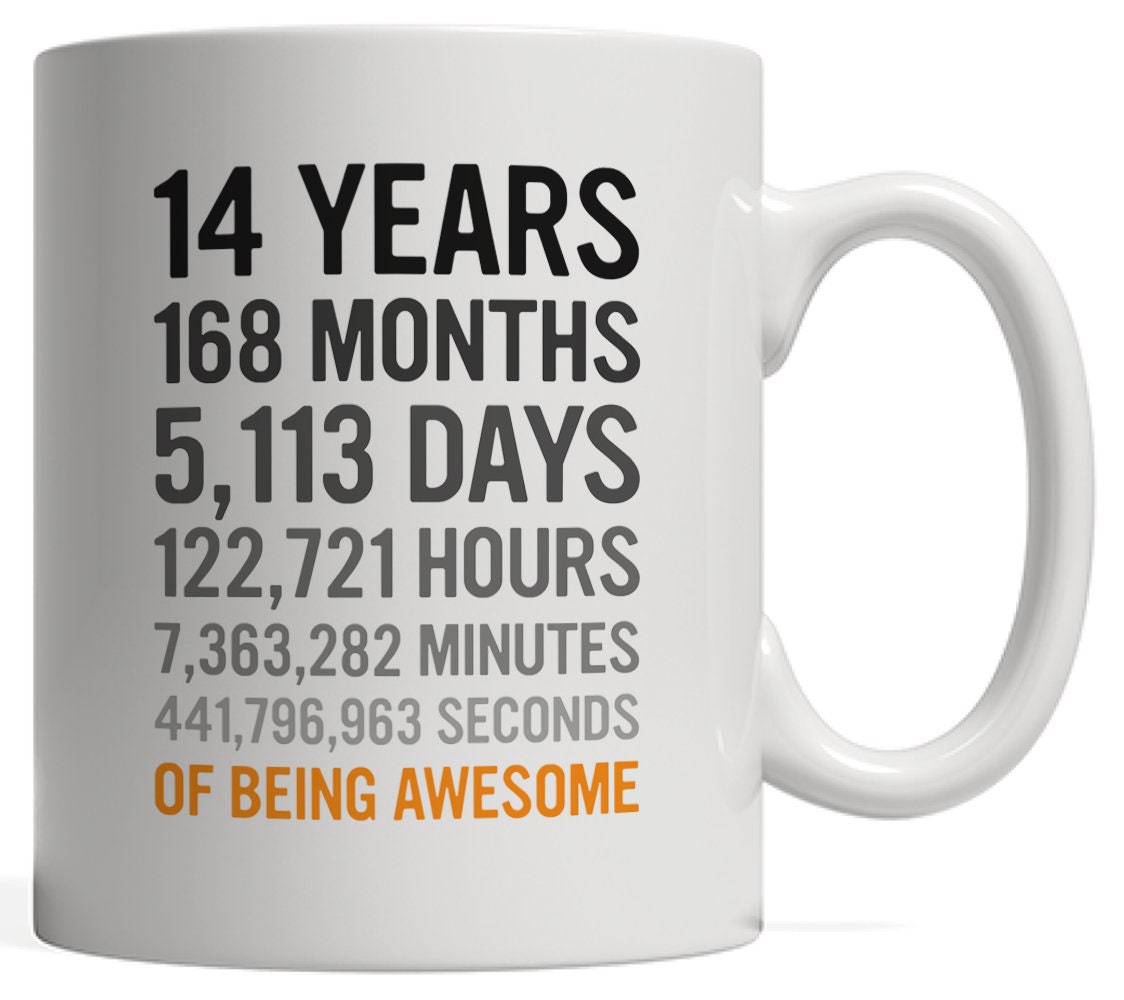 14th Birthday Gift 14 Fourteen Years Old Mug, Months, Days, Hours ...