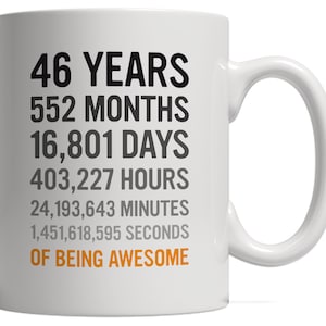 46th Birthday Gift 46 Forty Six Years Old, Months, Days, Hours, Minutes ...