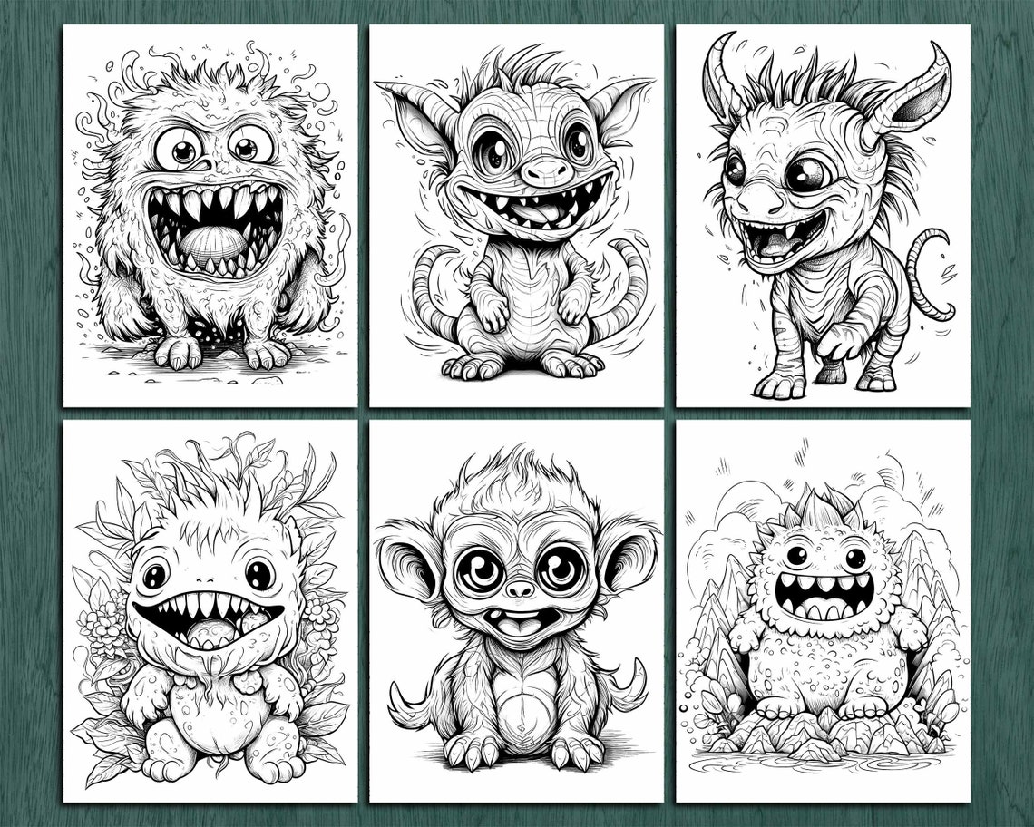 30 Adorable Creepy Monsters Coloring Pages Book, Cute Horror Adult ...