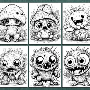 30 Adorable Creepy Monsters Coloring Pages Book, Cute Horror Adult ...
