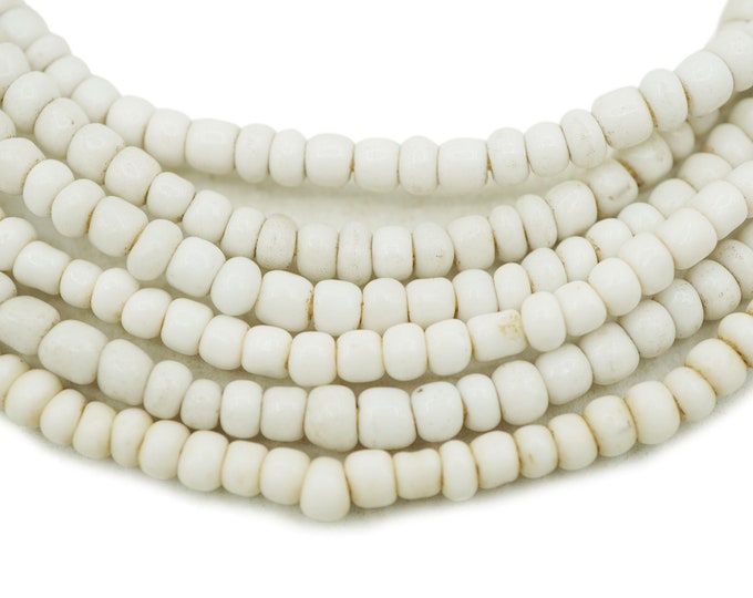 3 Strands Vintage White Nigerian Round Goomba Beads (4mm) White Glass ...