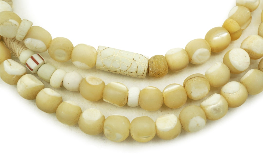 Vintage African Shell Beads From Togo 6mm Hand Carved Round Ocean Shell ...