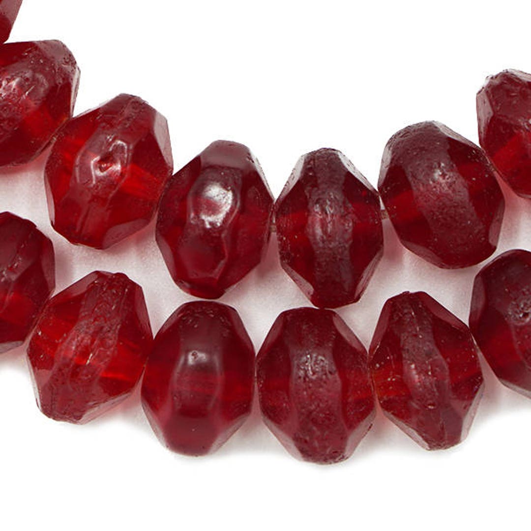 Rare Antique Ruby Red Vaseline Glass Beads (16x11mm) Over 100 Years Old ...