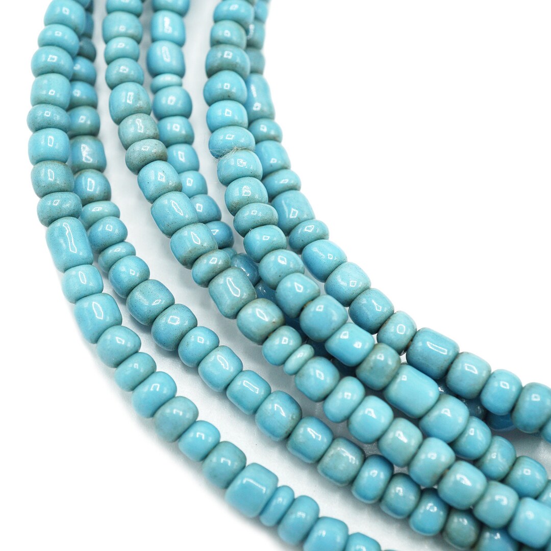 3 Strands Vintage Mini Blue Nigerian Round Goomba Beads (3-4mm) Aged ...