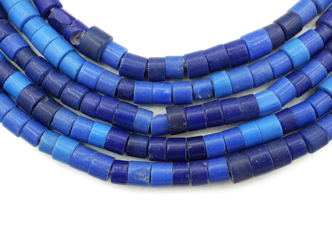 Rare Vintage Blue Nigerian Goomba Beads (7-8mm) Mixed Tonal Blue ...