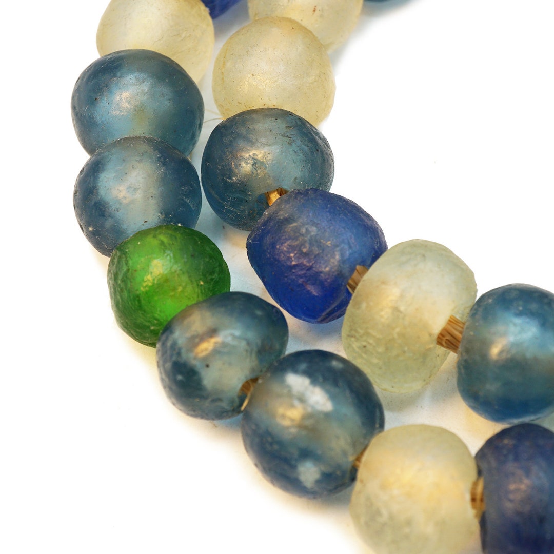Recycled African Sea Glass Mixed Blue and White (14mm) - Ghana Glass ...