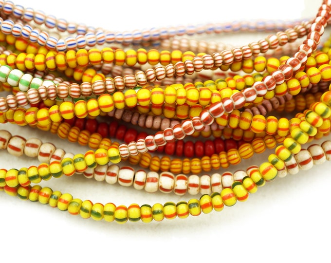 10 Strands of TINY African Ghana Glass Beads (2-3mm) Mixed Striped ...