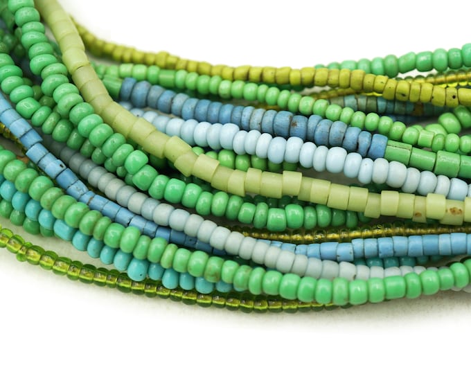 10 Strands of TINY Mixed Green African Ghana Glass Beads (2-2.5mm ...