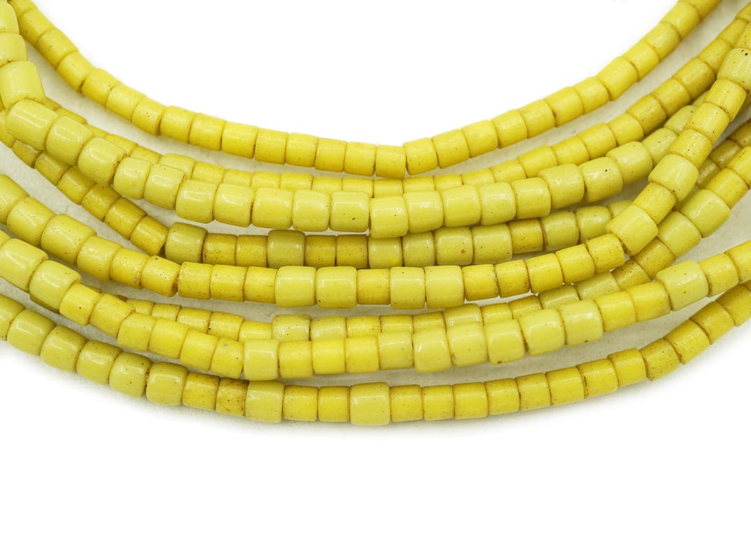 Vintage SMALL Yellow African Ghana Glass Beads (3-4mm) Bright Yellow ...