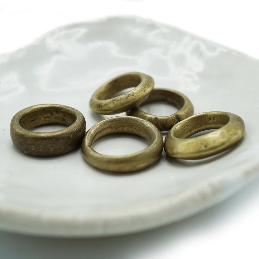 5 Large Antique Nigerian Handmade Brass Rings (16-21mm) Tribal African ...
