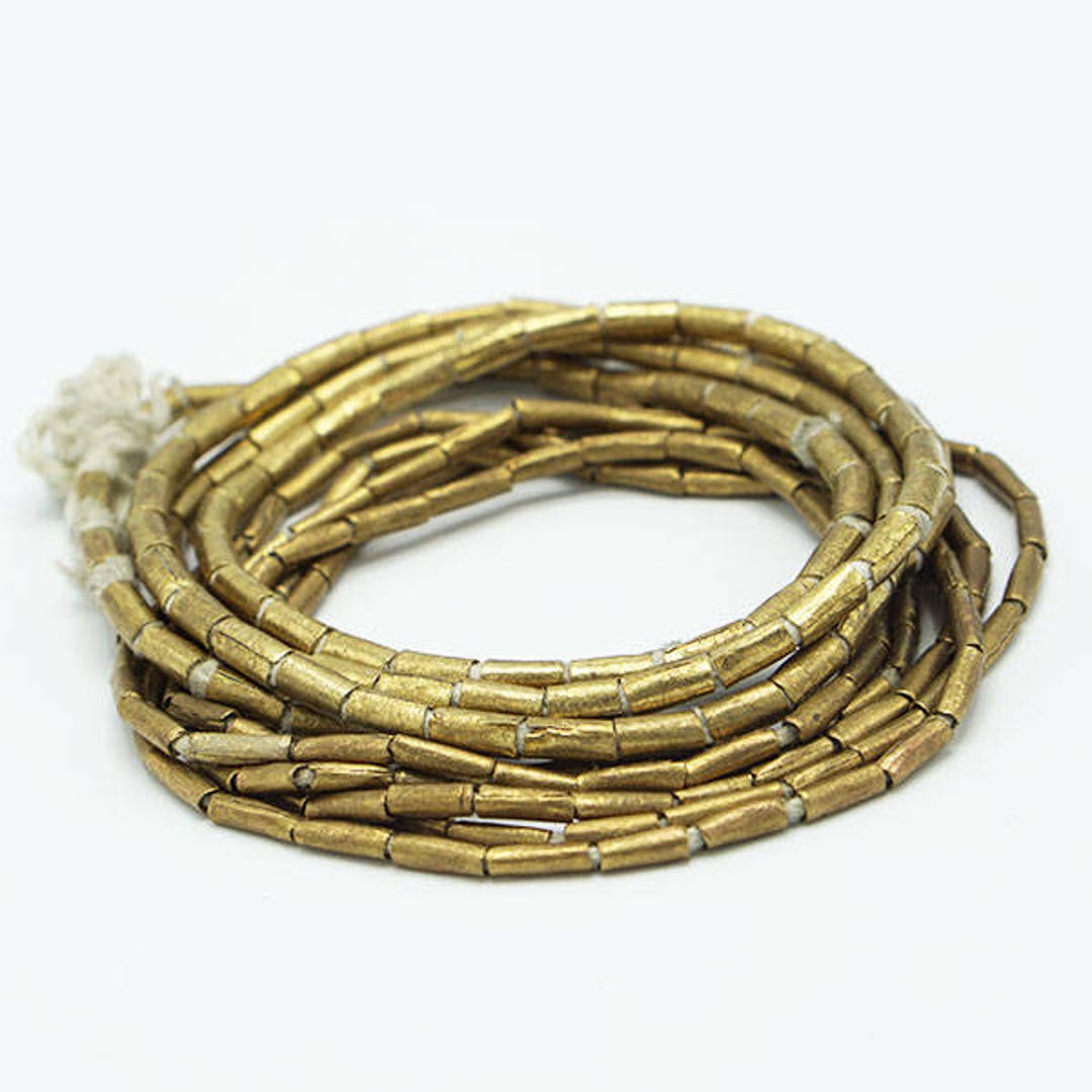 100 Handmade Ethiopian Tube Beads 3x7mm Recycled Brass Hand-forged ...