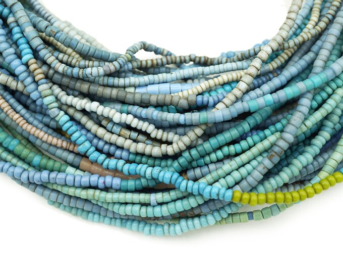 5 Strands of TINY African Ghana Glass Beads (2-3mm) Mixed Tonal Soft ...