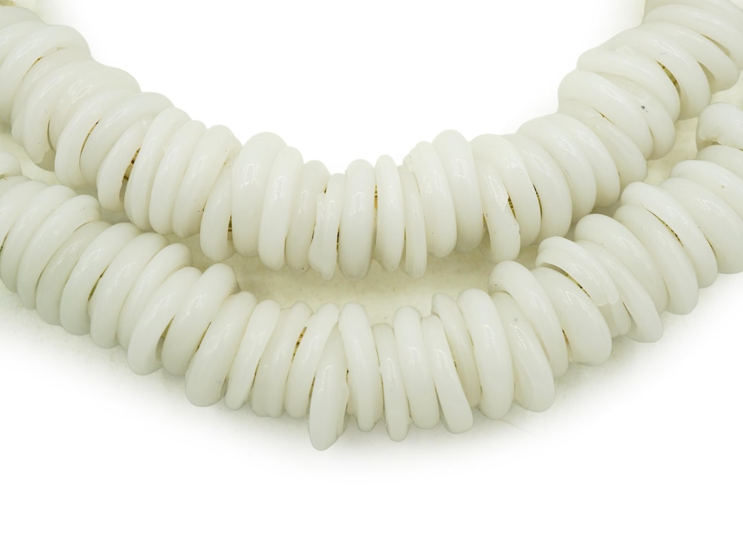 African Dogon Wound Glass Donut Beads White Color - Made in Venice Full ...