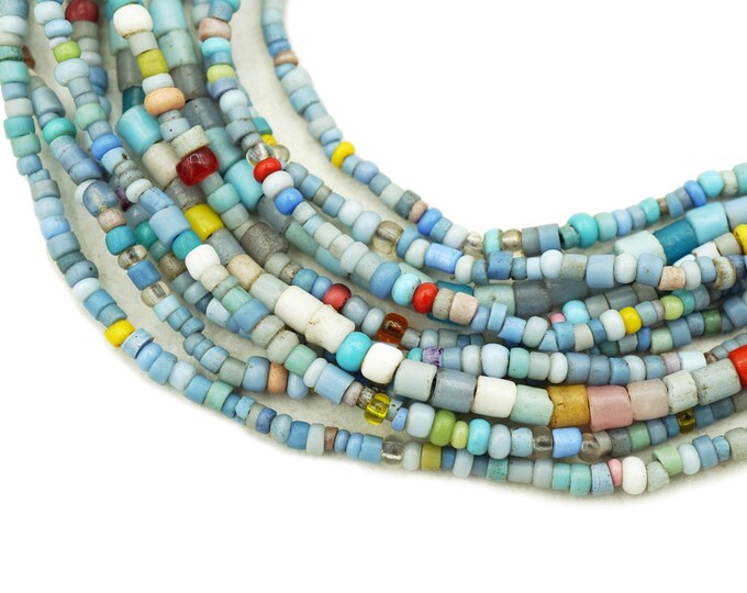 5 Strands of TINY African Ghana Glass Beads (2-3mm) Soft Blue With ...