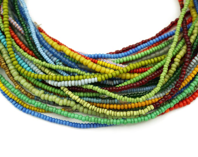 14 Strands of TINY African Ghana Glass Beads (1.5-3mm) Mixed Blue ...