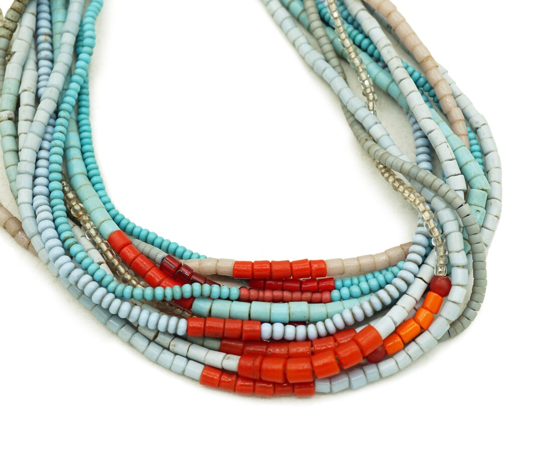 10 Strands of TINY Mixed African Ghana Glass Beads (2.5-3mm) Blue White ...