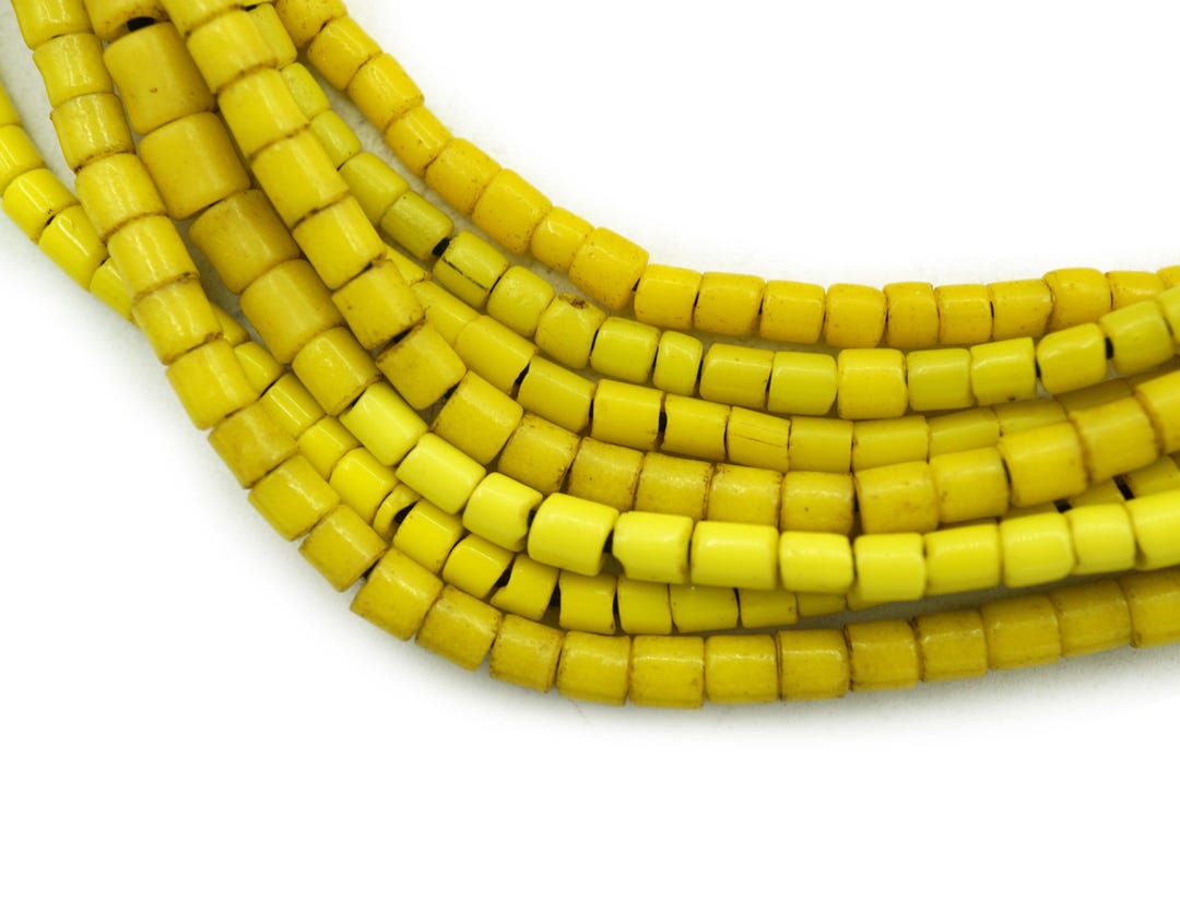Vintage SMALL Yellow African Ghana Glass Beads (3-4mm) Bright Yellow ...