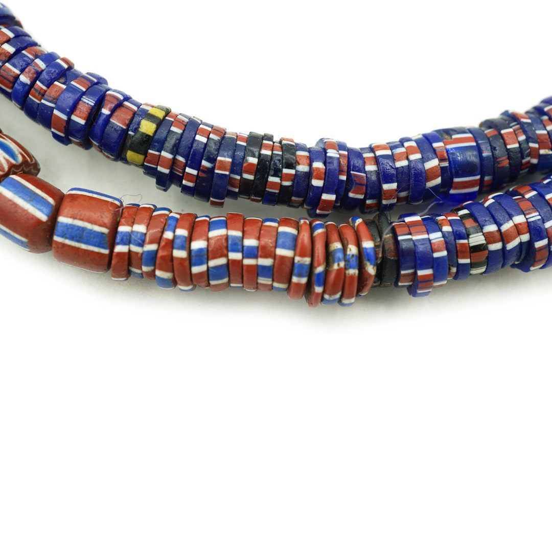 Antique Aja Venetian Chevron Glass African Beads (5-7mm) Blue Old ...