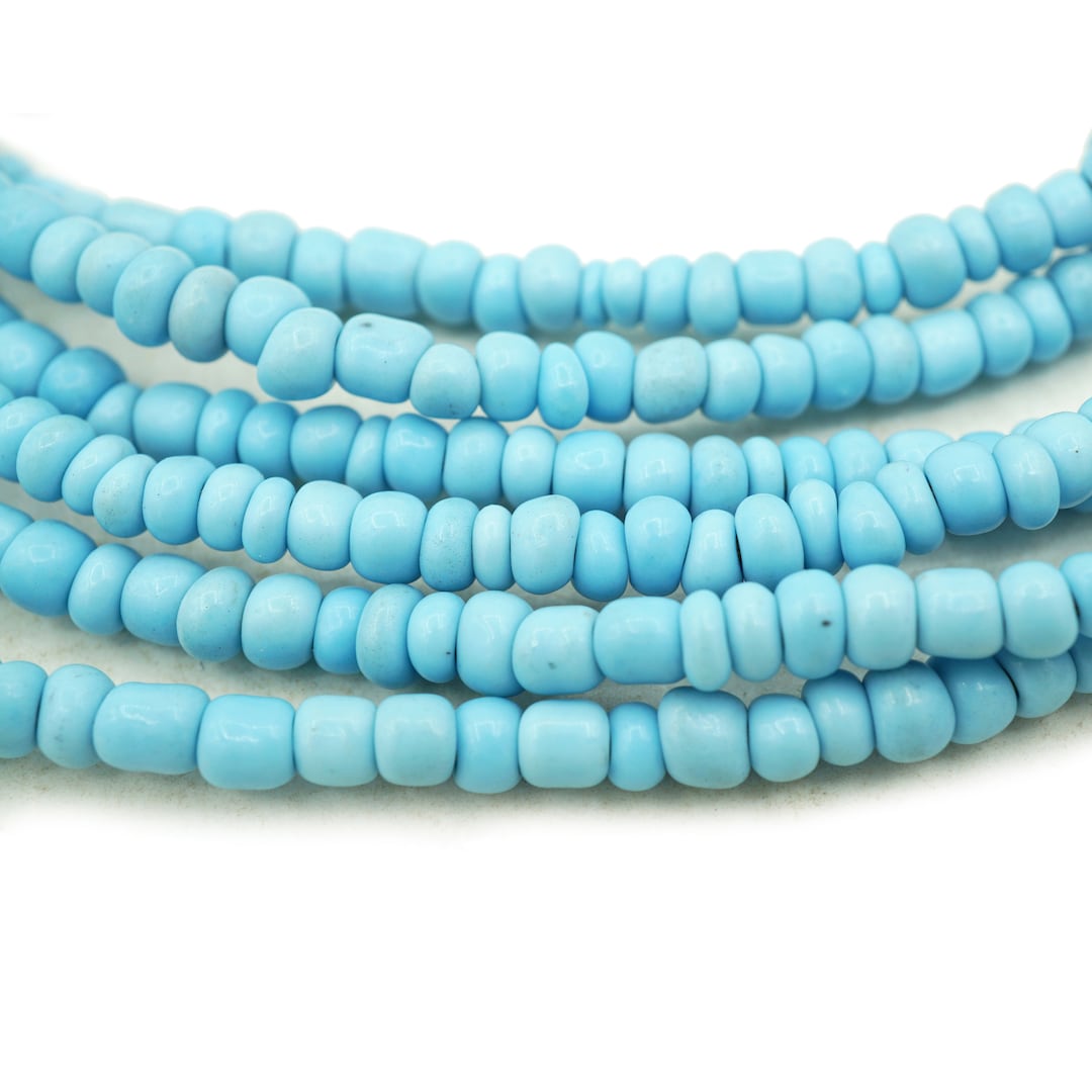 3 Strands Vintage Blue Nigerian Round Goomba Beads (4mm) Light Blue ...