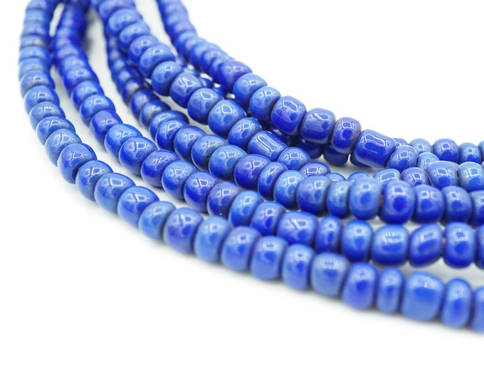 3 Strands Royal Blue Nigerian Round Goomba Beads (3-4mm) Glass Seed ...