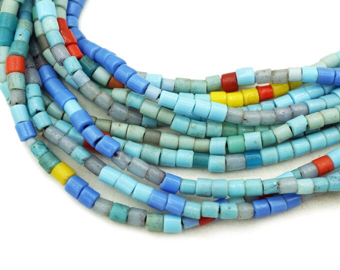 5 Strands of SMALL African Ghana Glass Beads (2.5-3mm) Soft Blue With ...
