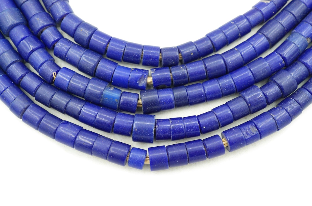 Rare Vintage Blue Nigerian Goomba Beads (7mm) Tonal Dark Indigo Blue ...