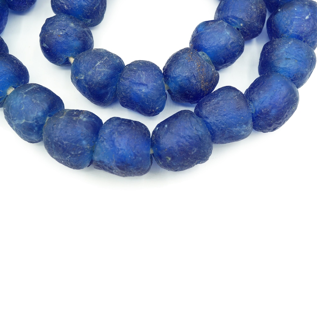 Extra Large Recycled African Glass 23-24mm Deep Ocean Blue Fair Trade ...