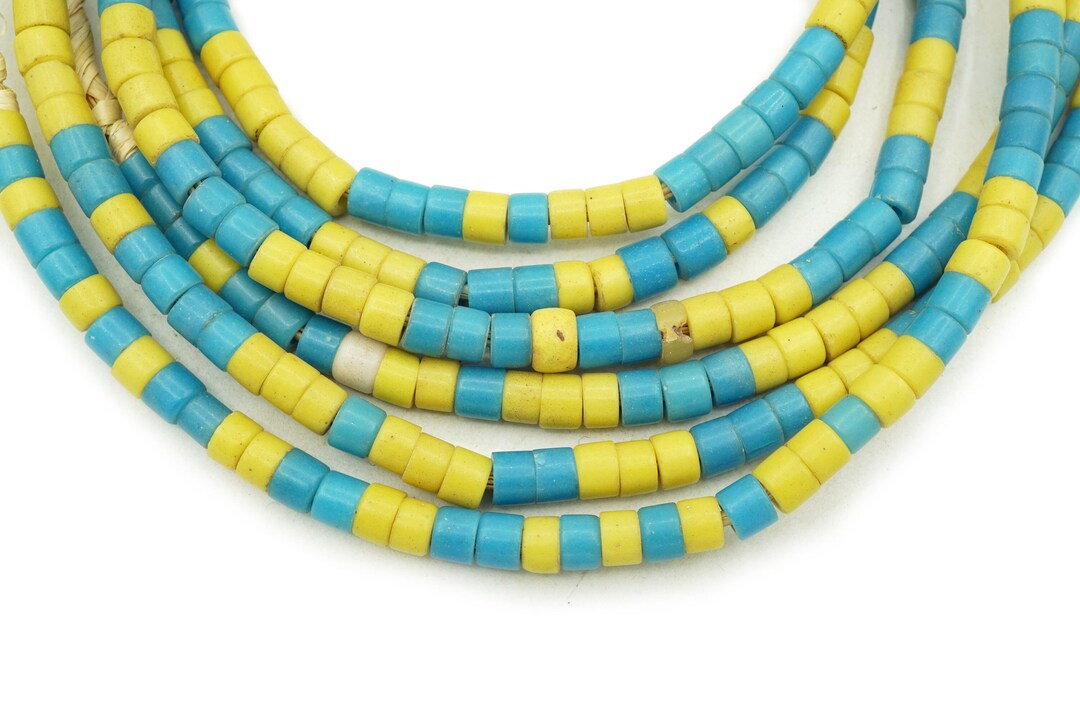 Small Vintage Blue& Yellow Nigerian Goomba Beads (6mm) Tonal Turquoise ...