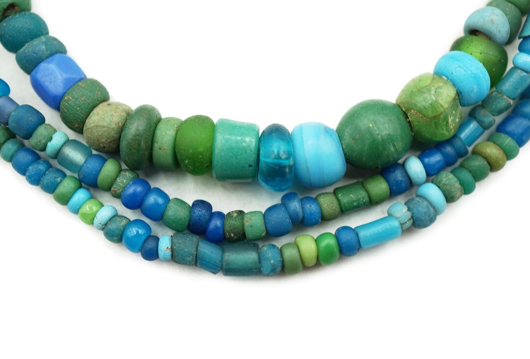 Ancient Excavated Djenne Beads From Mali, Africa (3-9mm) Tonal Blues ...
