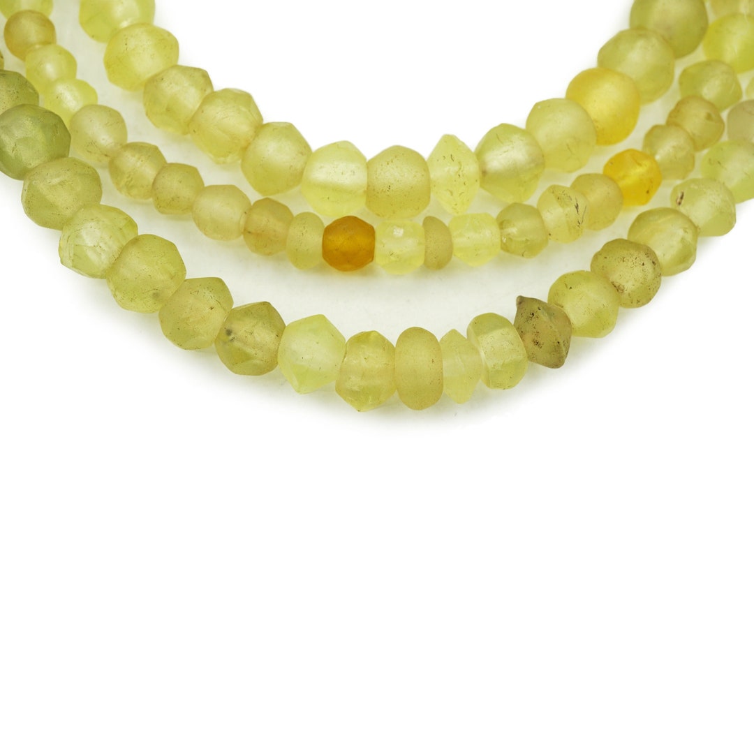 Rare SMALL Antique Yellow Old Vaseline Glass Beads (7-10mm) Long 36 ...