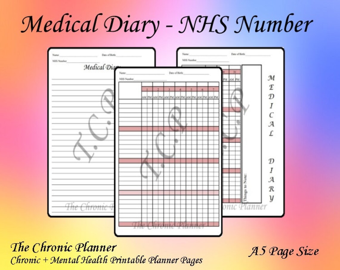 Personal Medical Diary NHS Number Ideal for DLA / PIP 10 - Etsy Canada