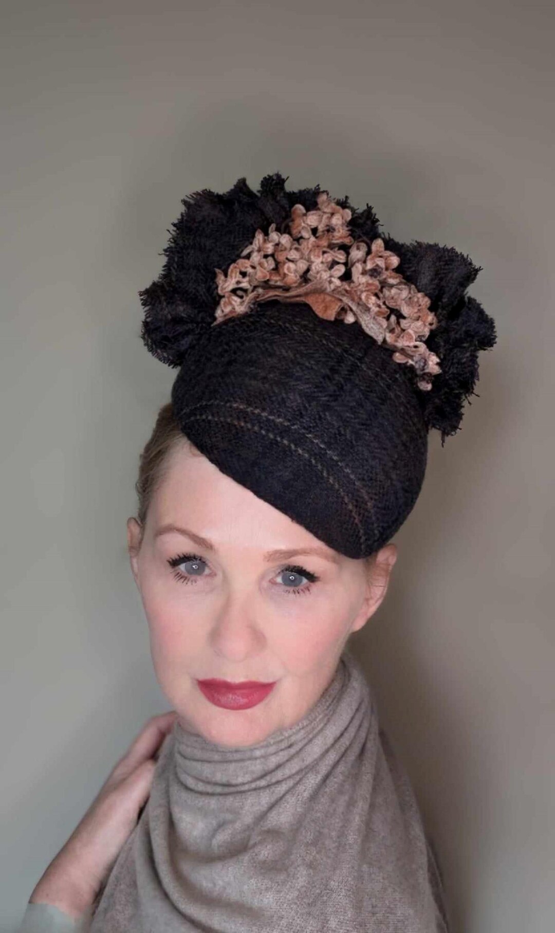 Harris Tweed Teardrop Hat: Handblocked Velvet Flower Races Fascinator ...