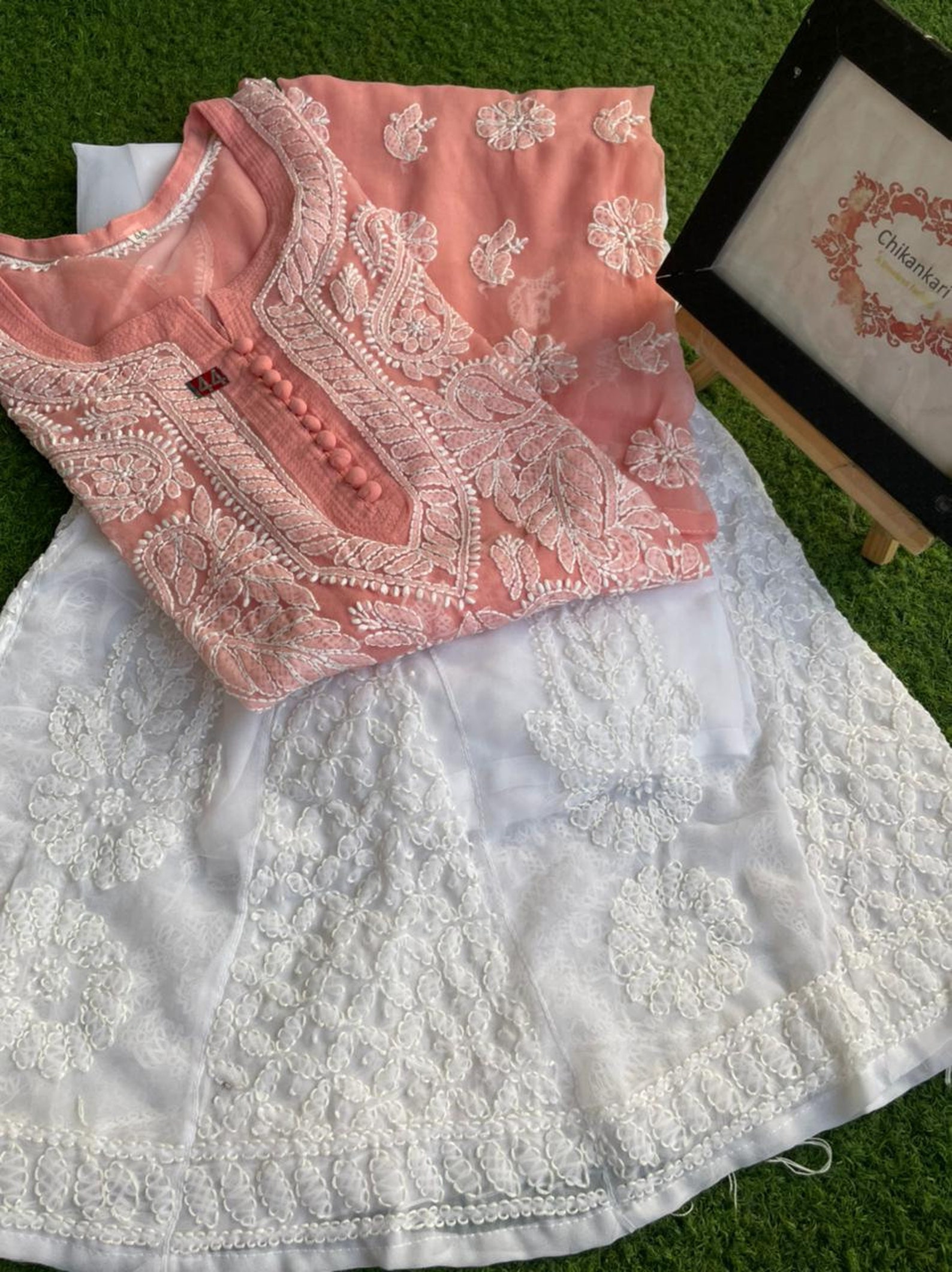 FREE INNER Handmade Lucknow Chikankari Georgette Chikan Long Kurti Full ...