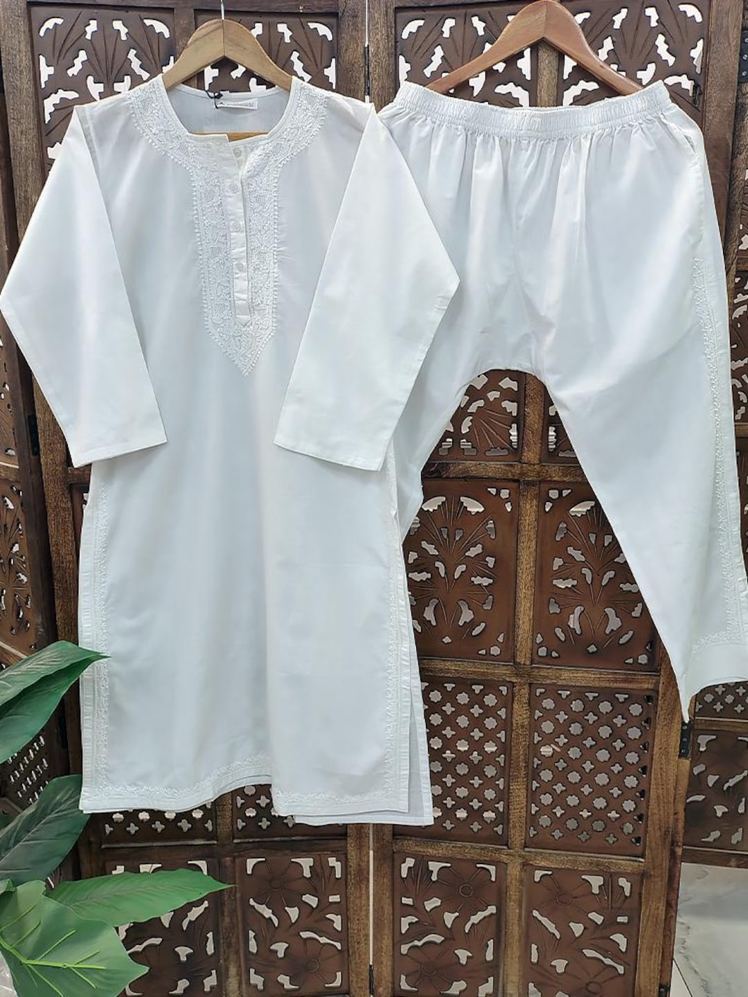 White Cotton Chikankari Co-ord Set, Handmade Lucknowi Dress - Etsy