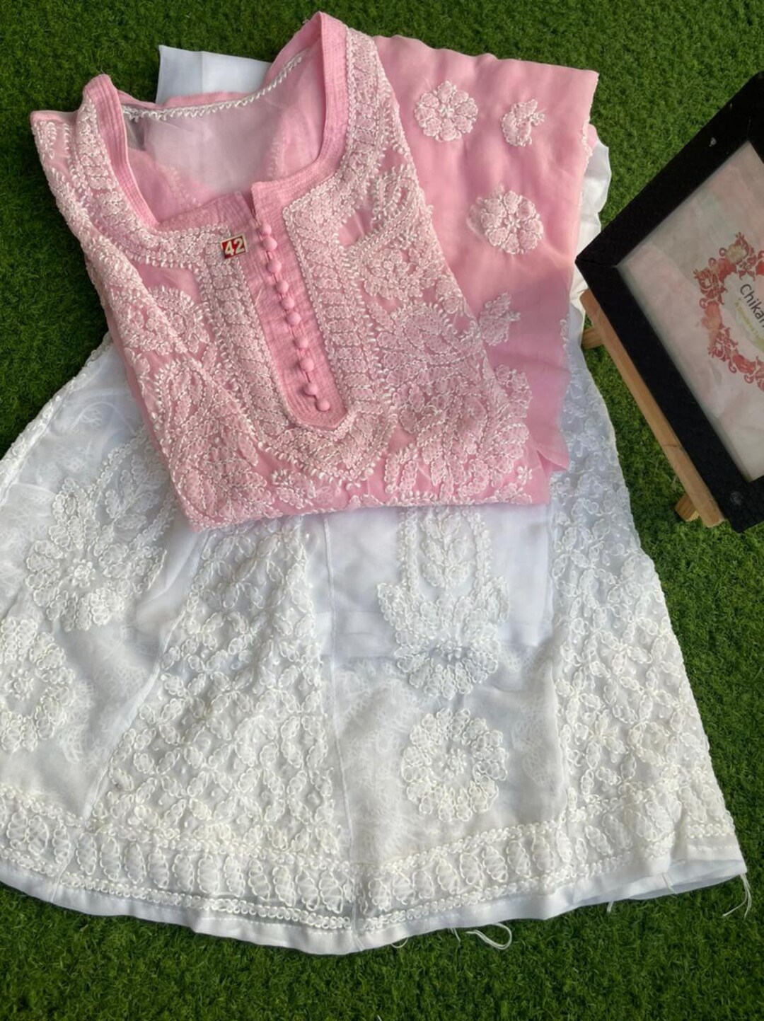 FREE INNER Handmade Lucknow Chikankari Georgette Chikan Long Kurti Full ...