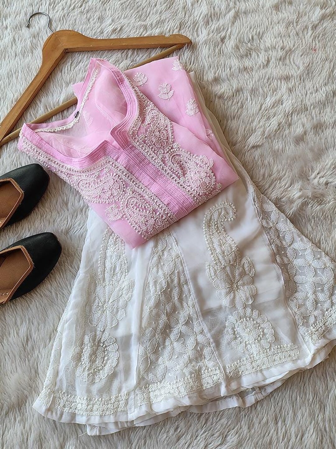 FREE INNER Handmade Lucknow Chikankari Georgette Chikan Long Kurti Full ...