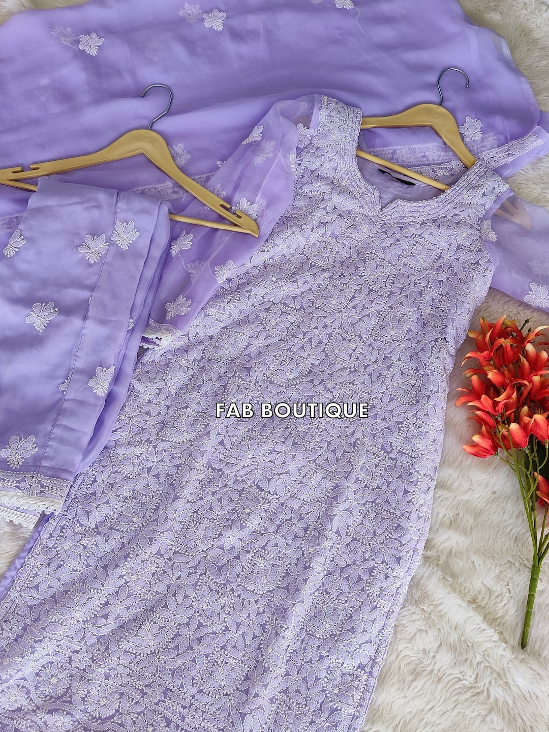 Custom-made Lavendar Lucknowi Chikankari Salwar Kameez Ethnic Wear ...