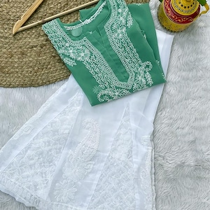 FREE INNER Handmade Lucknow Chikankari Georgette Chikan Long Kurti Full ...