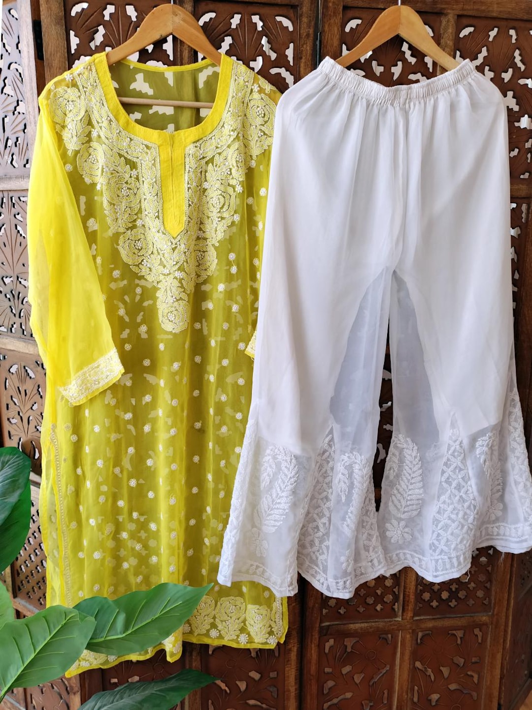 FREE INNER Handmade Lucknow Chikankari Georgette Chikan Long Kurti Full ...