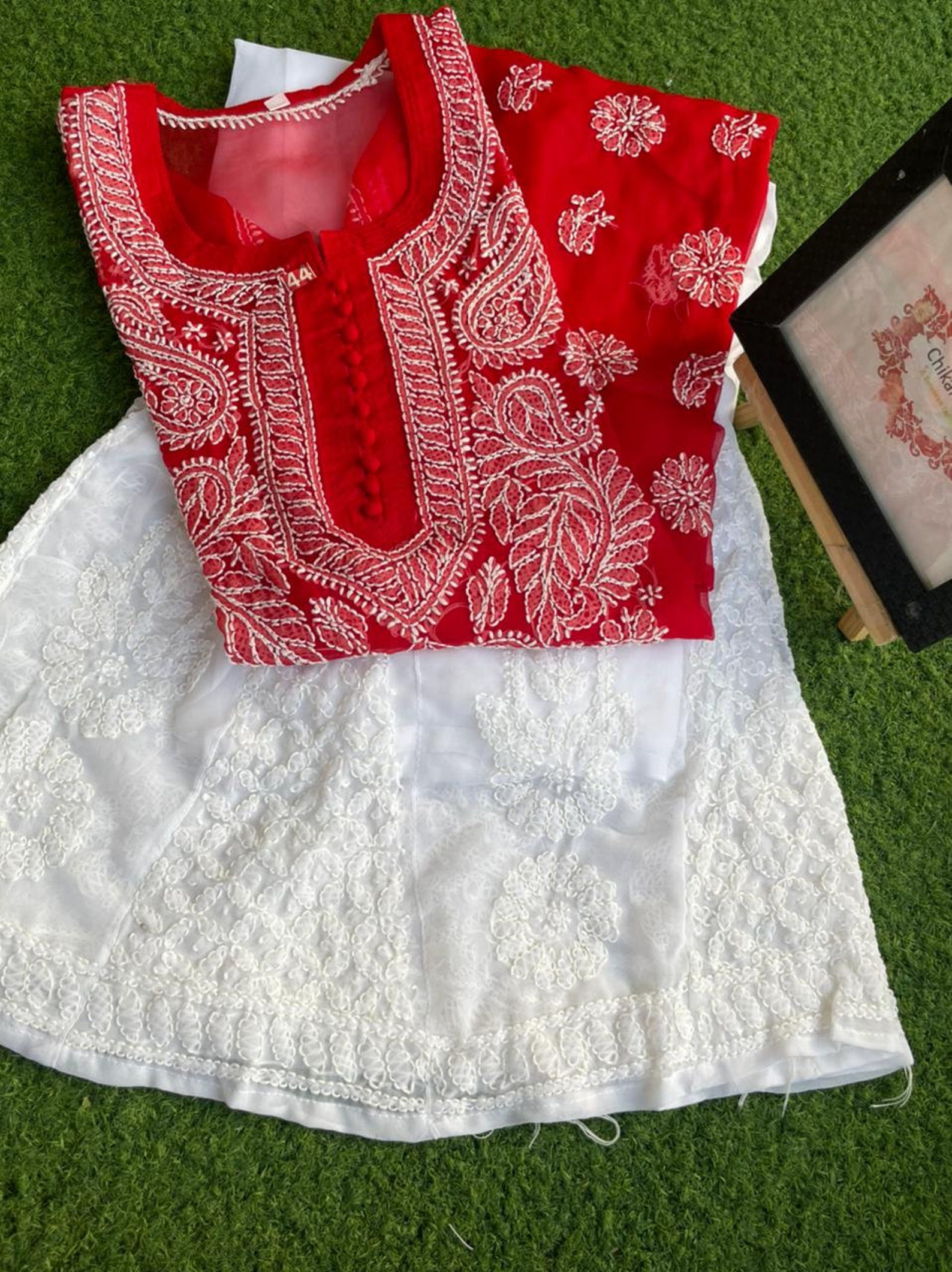 FREE INNER Handmade Lucknow Chikankari Georgette Chikan Long Kurti Full ...