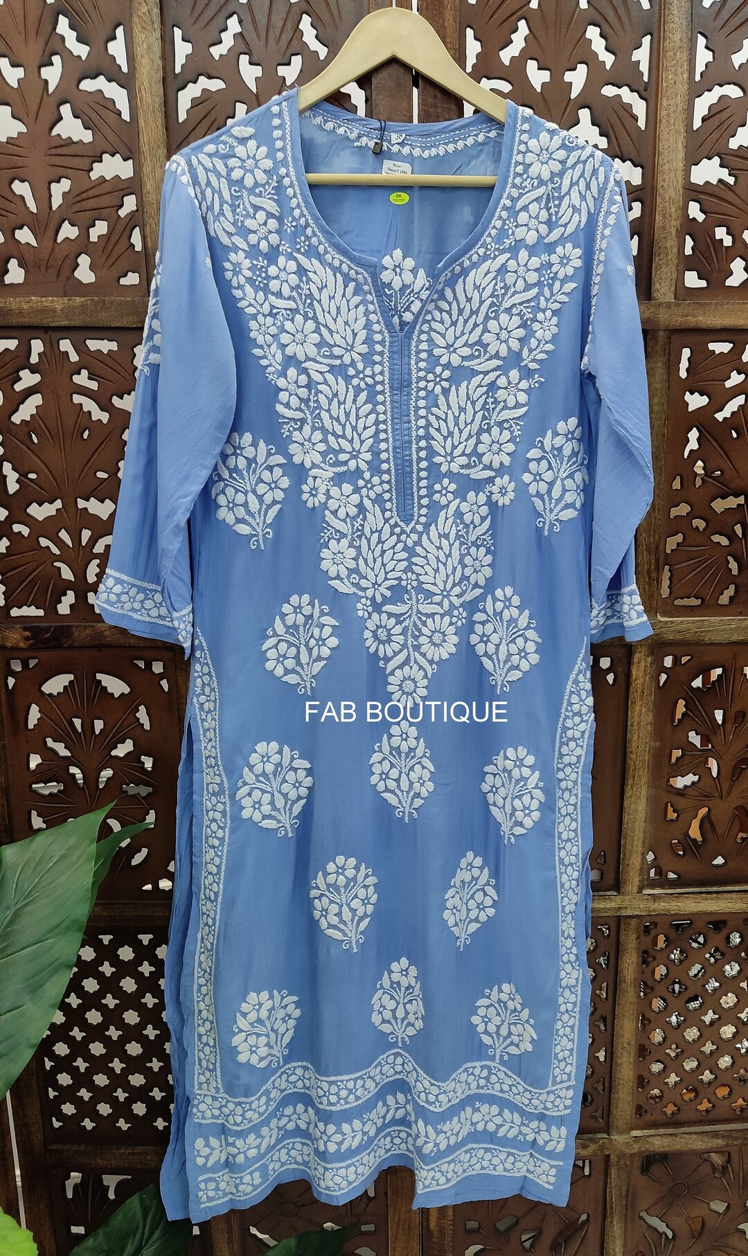 Powder Blue Handmade Modal Chikankari Straight Kurti Ethnic Party Wear ...