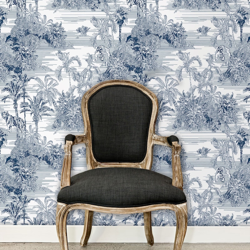 Blue Toile Wallpaper - Etsy
