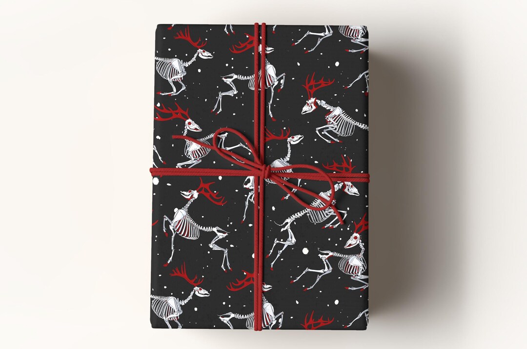Goth Wrapping Paper, Christmas Gift Wrap, Reindeer Skeleton Wrapping ...