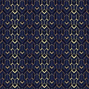 Art Deco Fabric, Navy and Gold Material, Geometric Textiles, Elegant ...