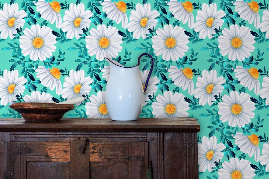 Floral Wallpaper, Daisy Wallpaper, Botanical Wallpaper, Vintage Cottage ...