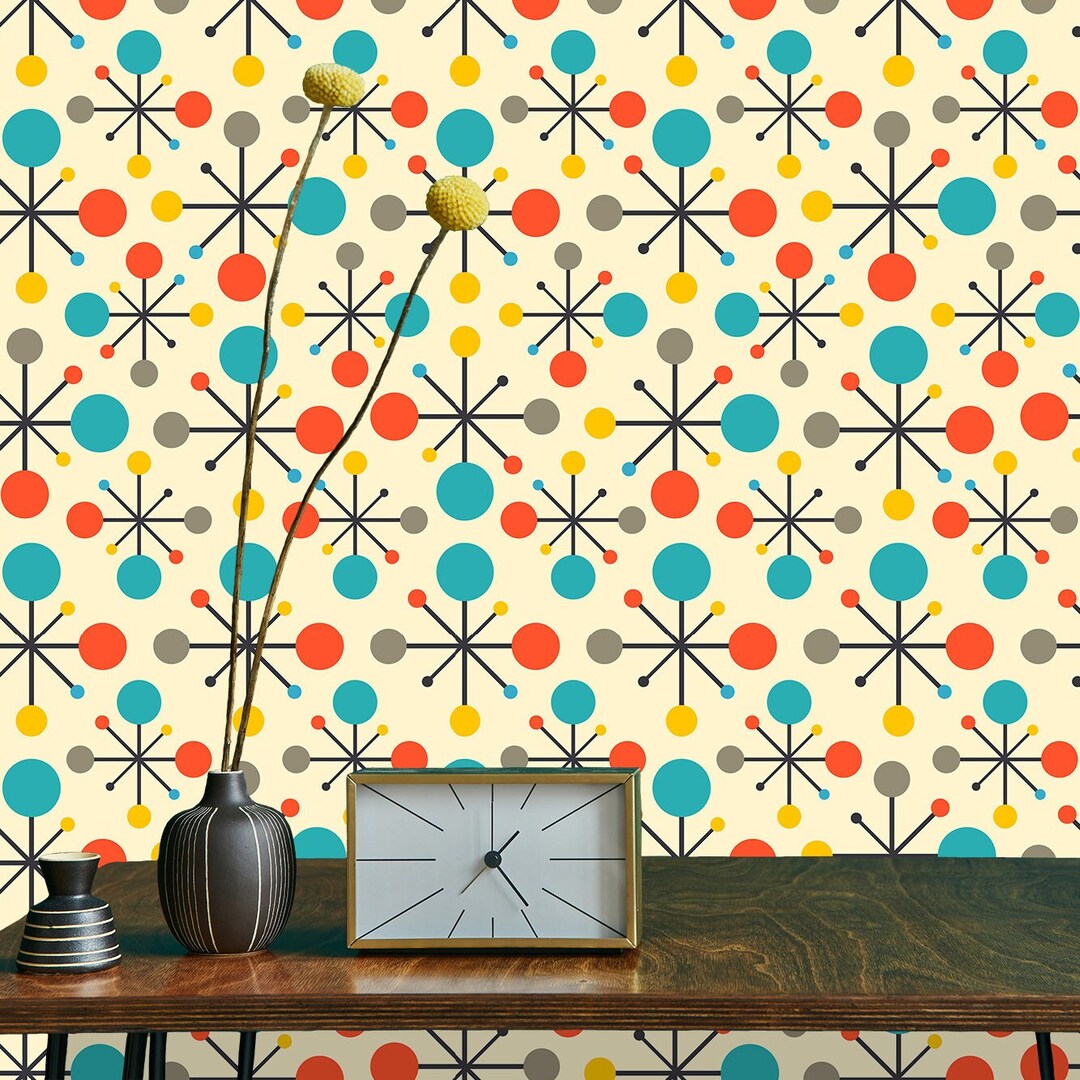 Retro Wallpaper, Mid Century Wallpaper, Vintage Wallpaper, Starburst ...