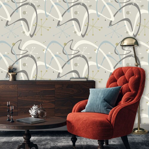 Mid-century Wallpaper Atomic Mcm Grid in Pink Parlor by - Etsy