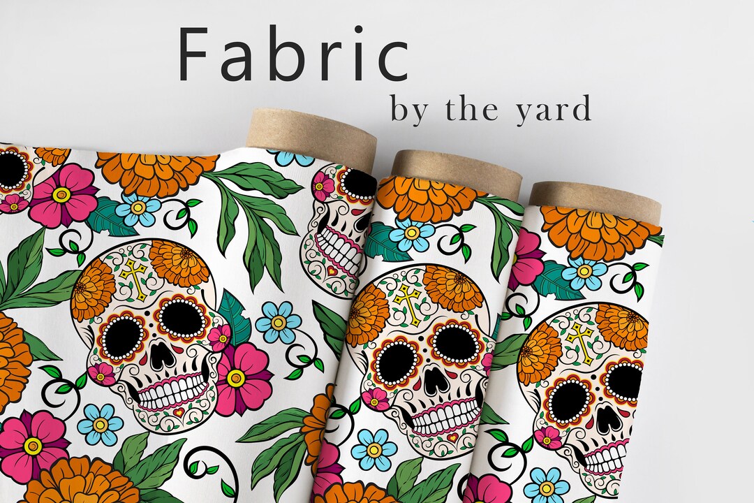 Skeleton Fabric, Sugar Skull Material, Gothic Textiles, Goth Design ...